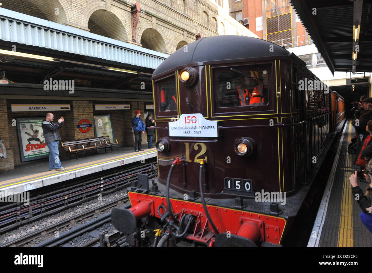 Barbican Station, London, UK. 13th January 2013. A steam train runs on ...