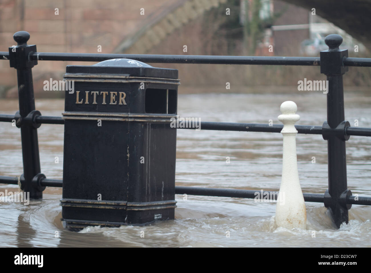 River Severn overflowing onto pavement. Bewdley, Worcestershire, UK ...
