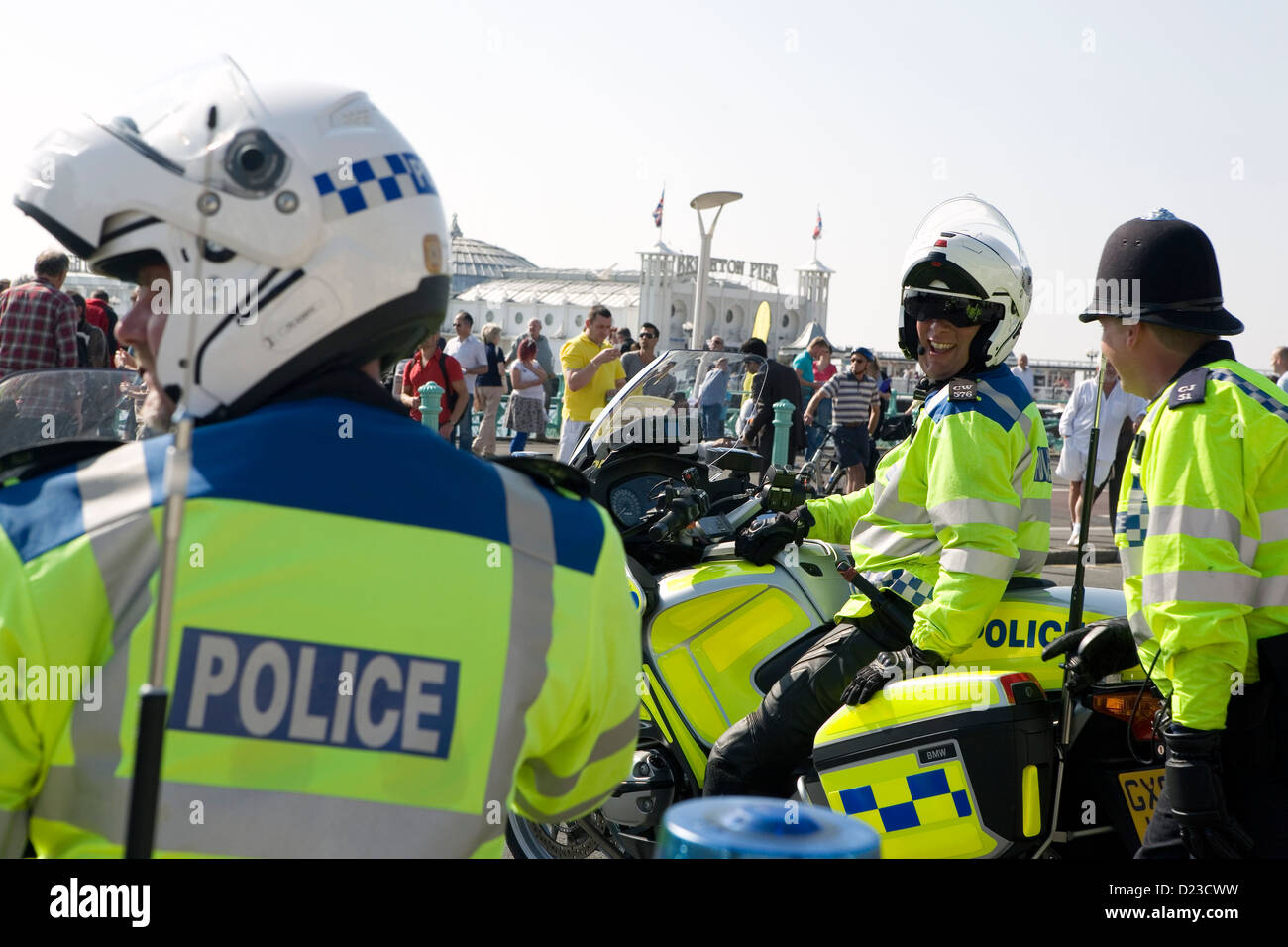 British police officers relaxing and jocking at a protest Stock Photo ...