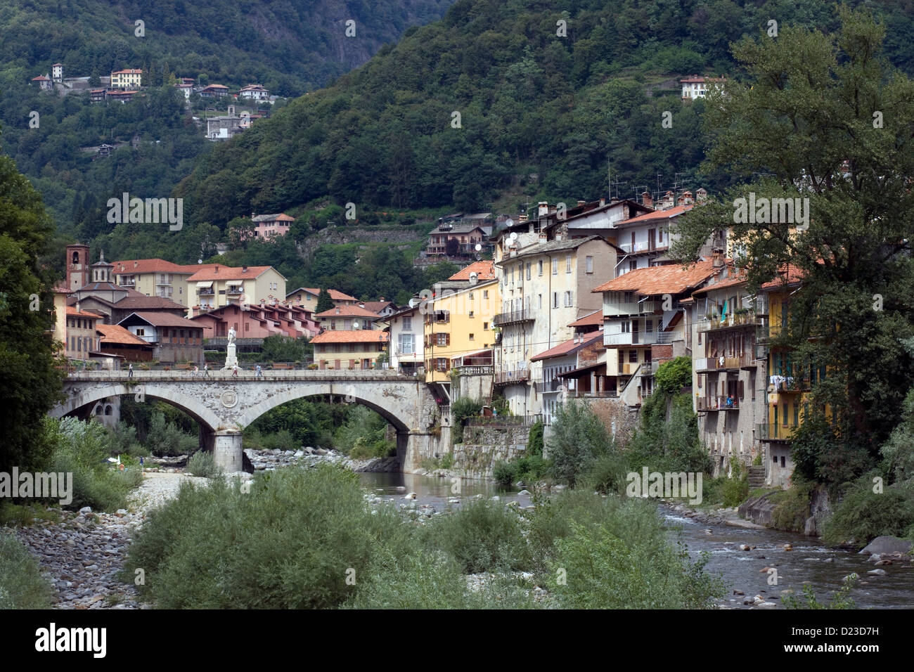 Piedmont: Varallo - view of the old town straddling the River Sesia ...