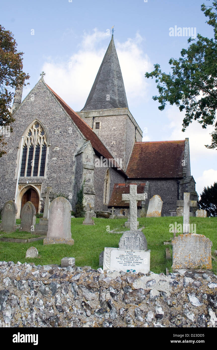 The view of an English stone church and graveyard Stock Photo - Alamy