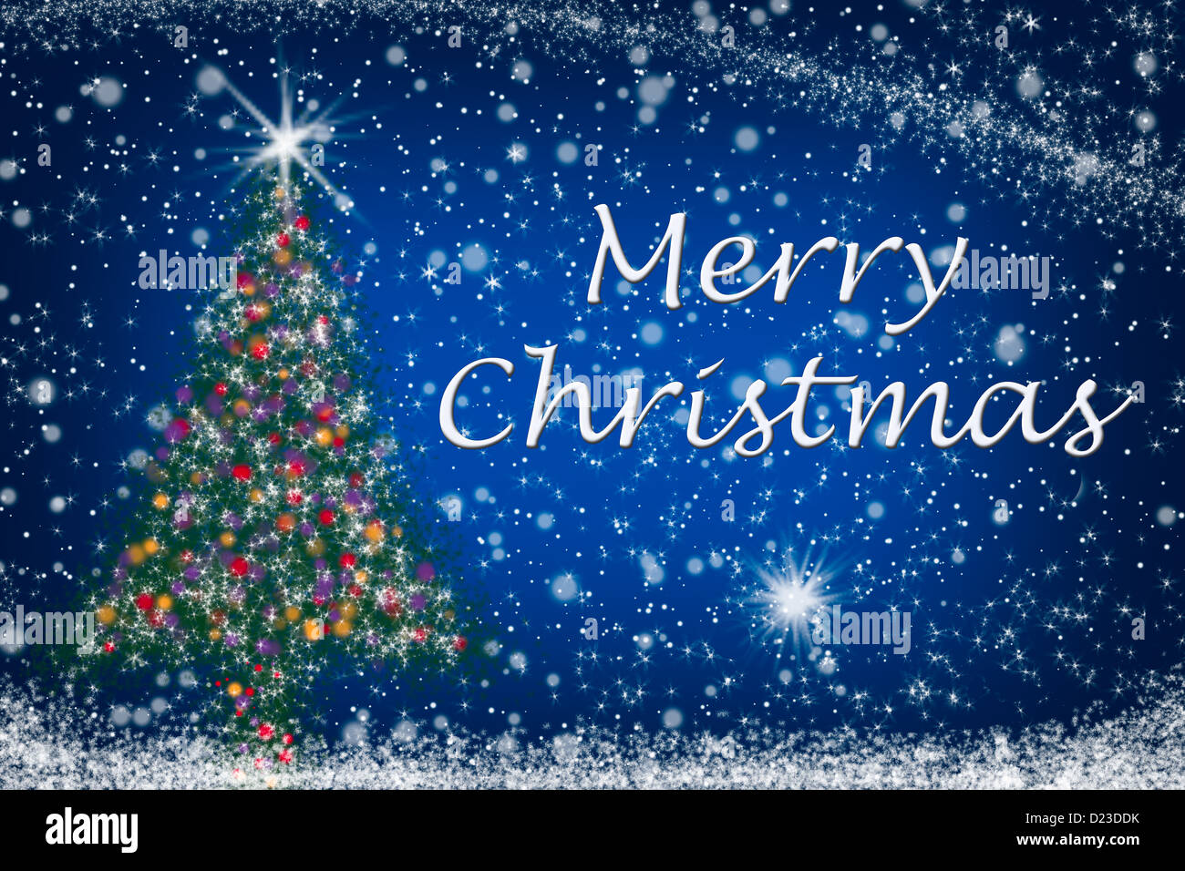 Sparkly Christmas Tree with Merry Christmas Text on Blue Starry Night ... Sparkly Christmas Tree with Merry Christmas Text on Blue Starry Night ...