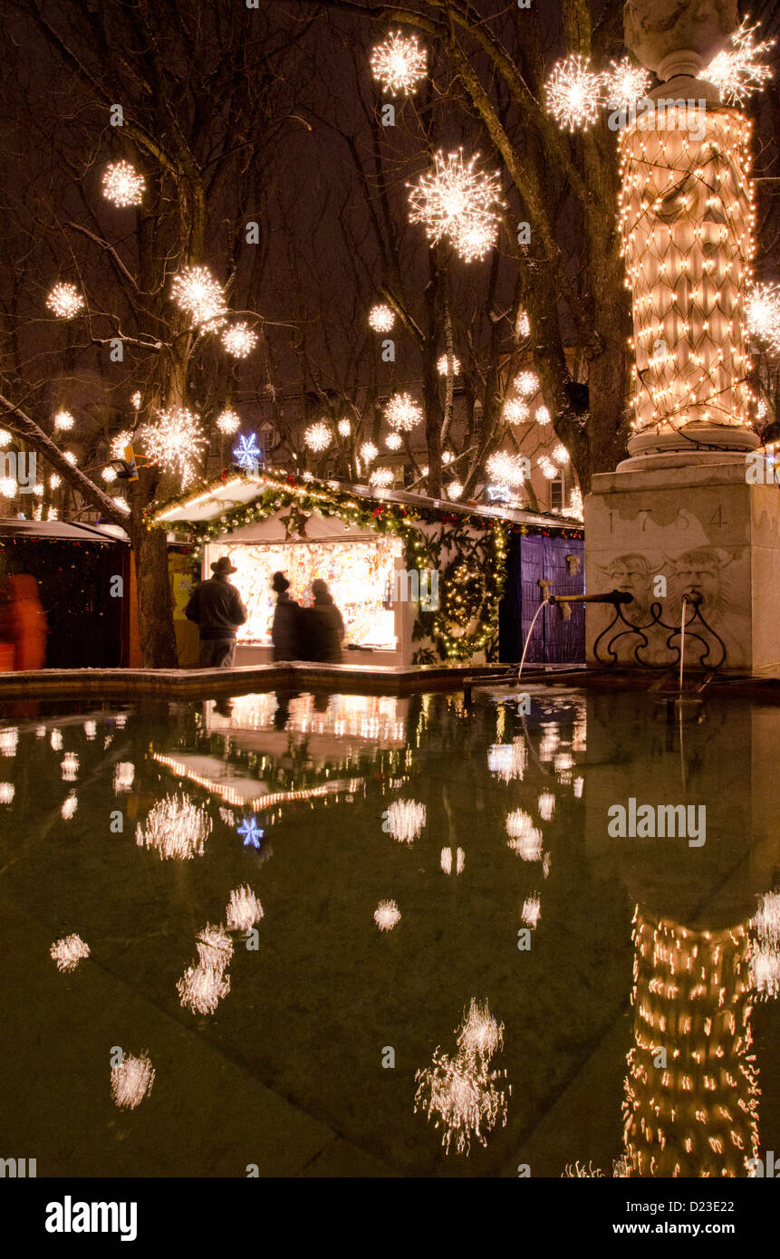 Switzerland, Basel. Munsterplatz Winter Holiday Market (aka Le Marche ...