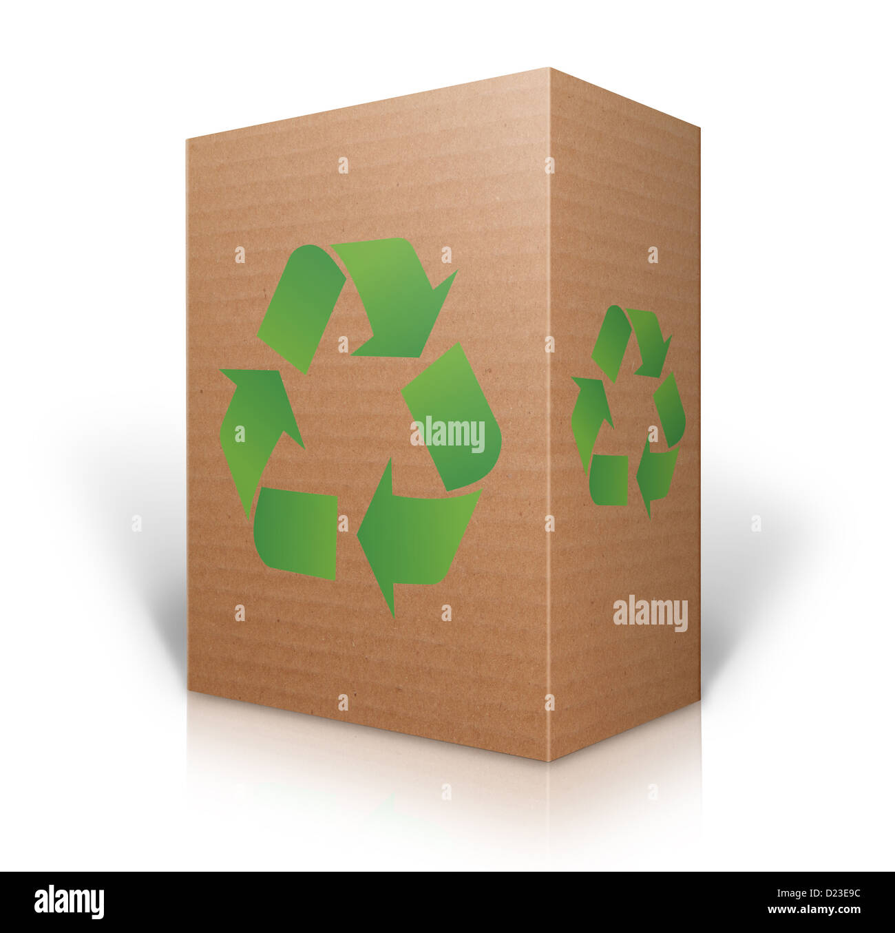 Recycle sign on a 3D Cardboard box isolated on white background Stock ...