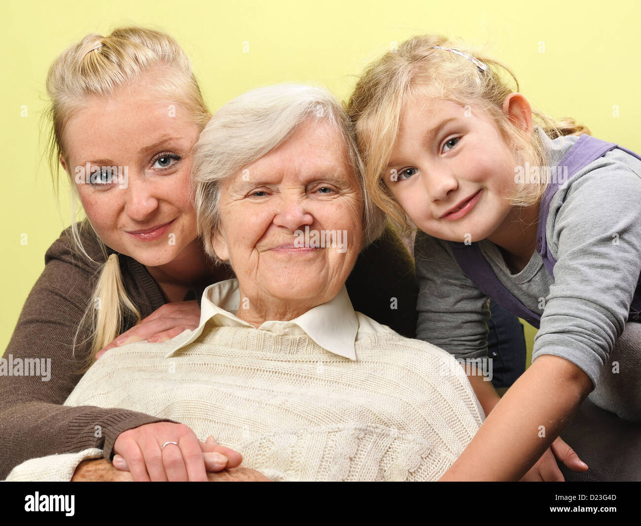 Three women - three generations. Happy and smiling Stock Photo - Alamy
