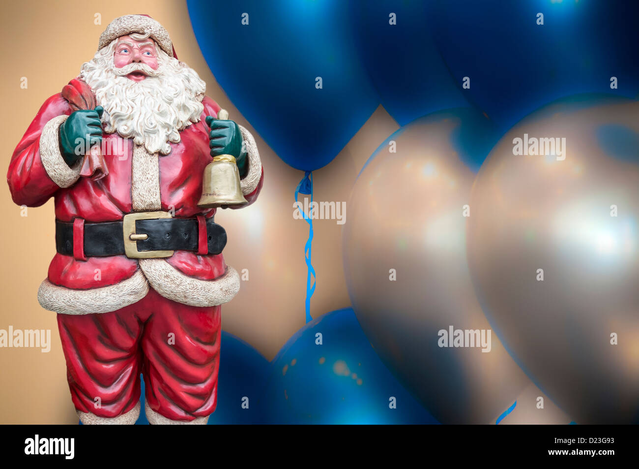 Manipulated image soft focus blue and silver balloons, Father Christmas ...