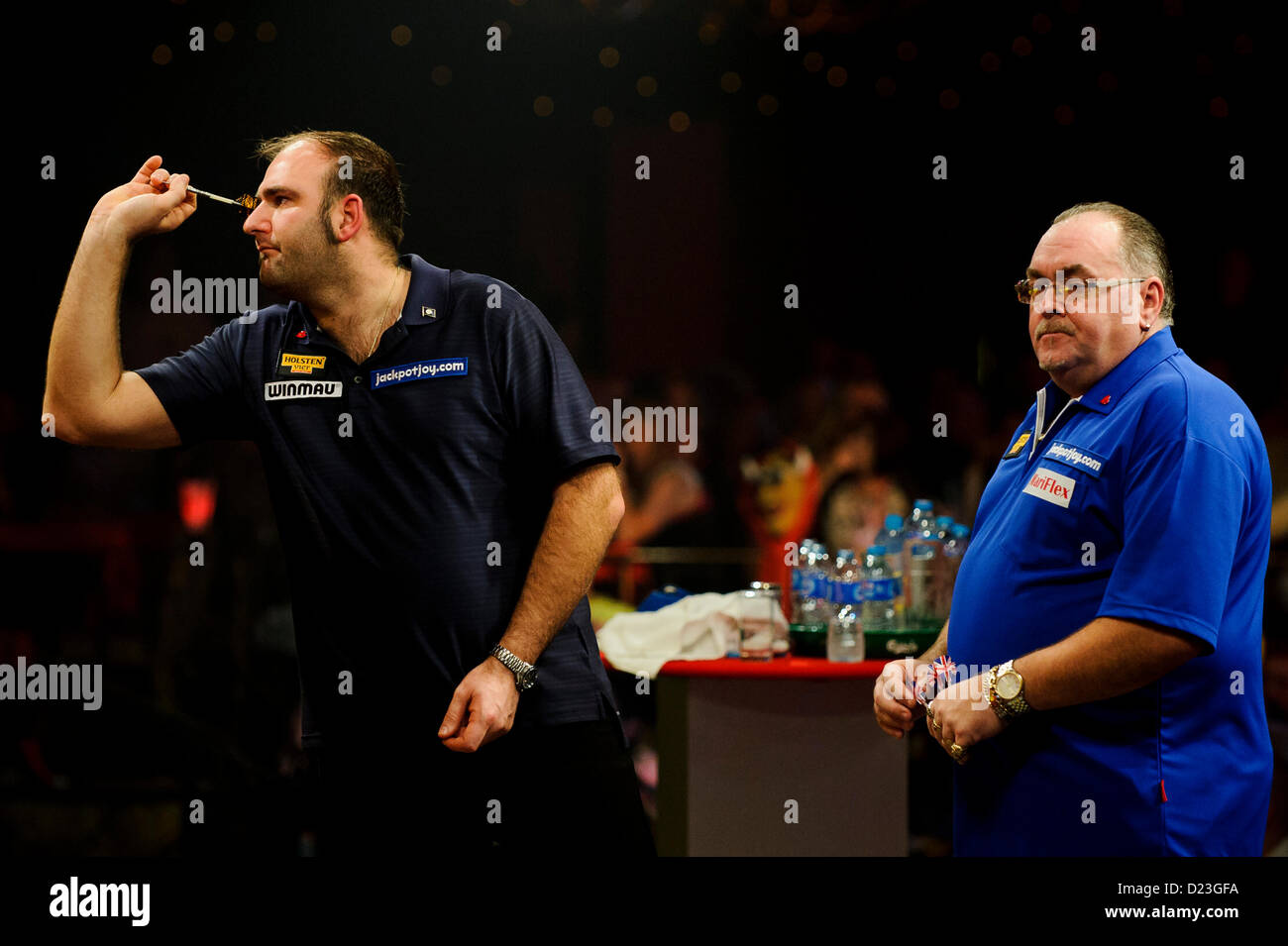 13.01.2013 Frimley Green, England. Scott Waites throws against Tony O ...