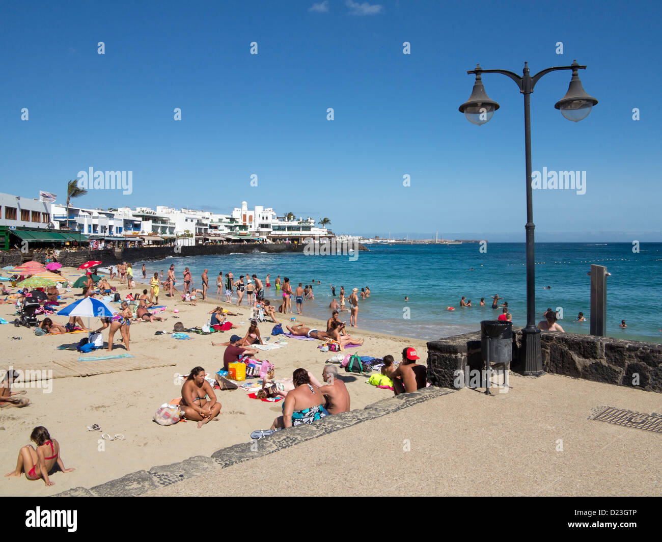 Playa Blanca sea front, beach and coastal promenade, Lanzarote Stock ...