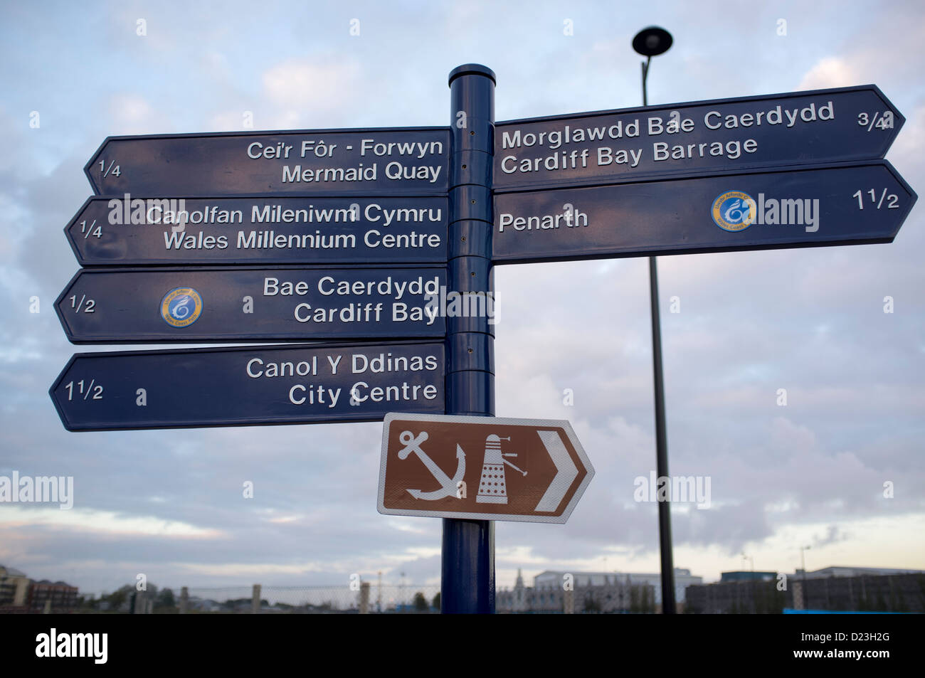 Attraction Sign Post Cardiff Bay Stock Photo - Alamy