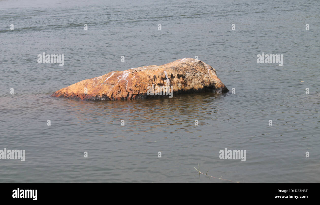 Rock above the surface of water, a resting place for birds Stock Photo ...