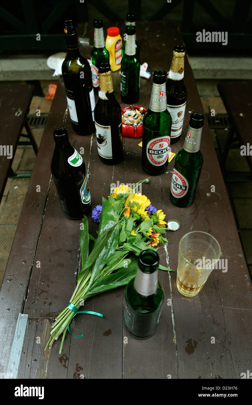 Berlin, Germany, empty beer bottles on a table Stock Photo - Alamy