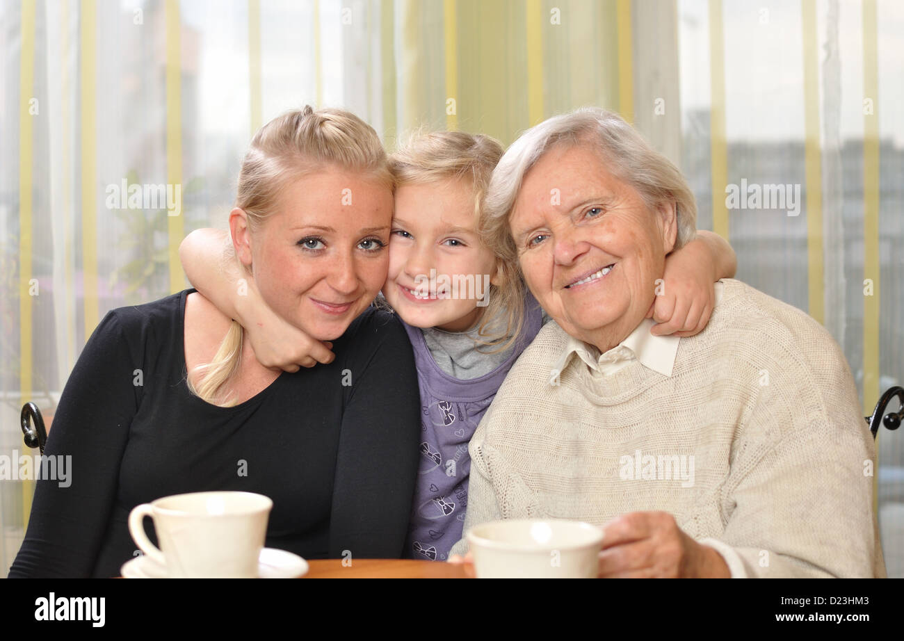 Three women - three generations. Happy and smiling Stock Photo - Alamy