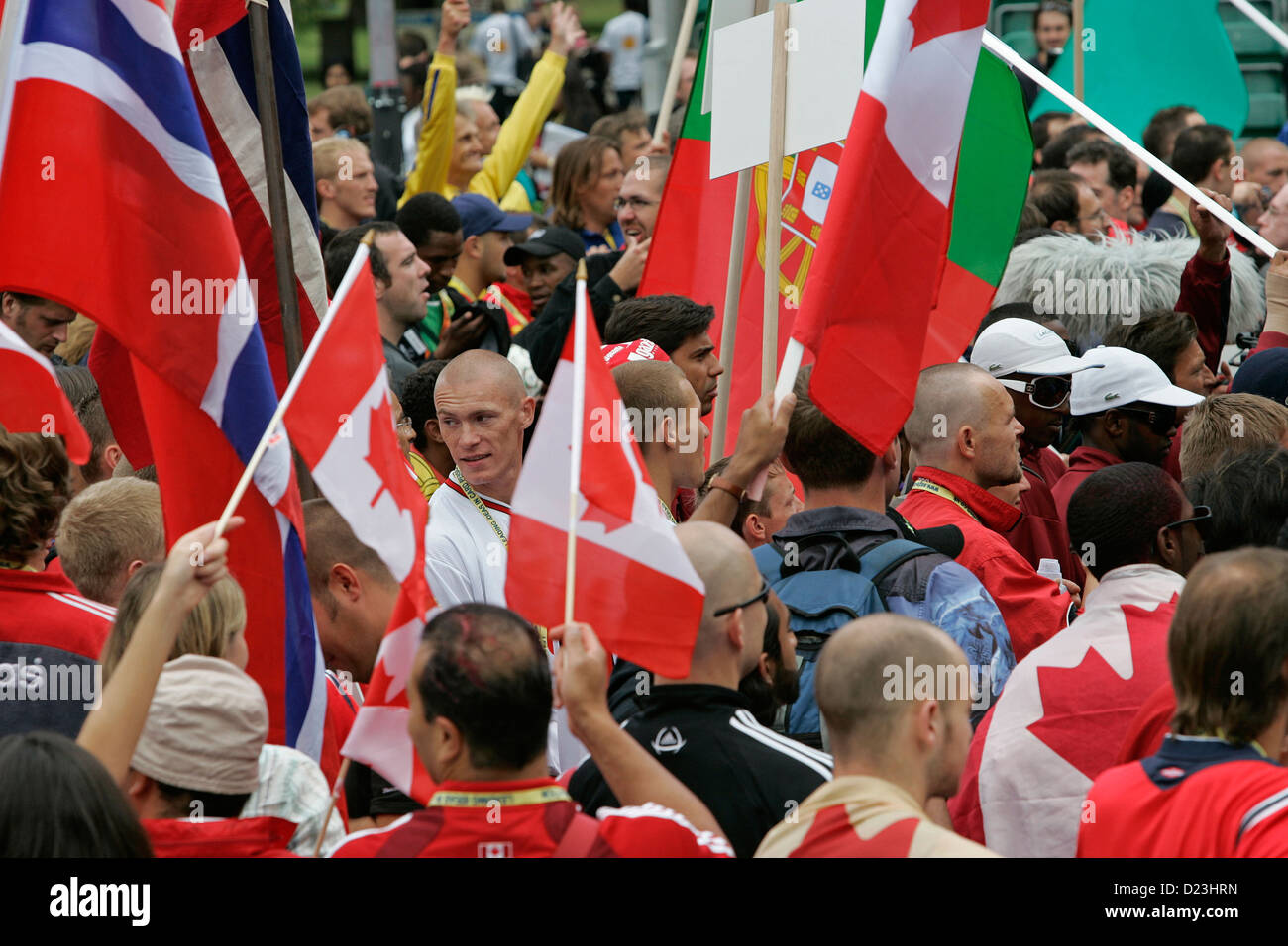 Players and fans parade with their national flags at Homeless World Cup ...