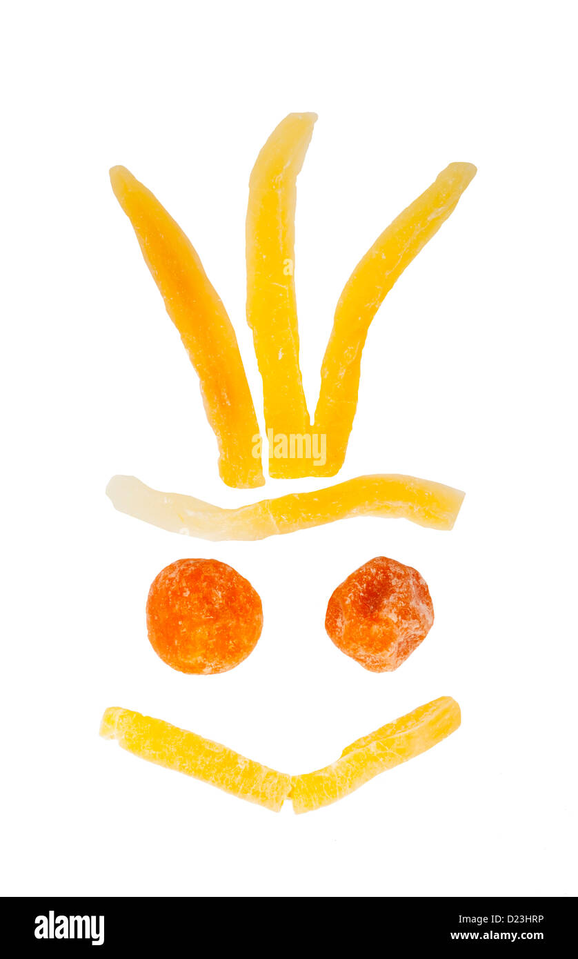 Funny shape made with dried sweet fruits isolated on white Stock Photo ...
