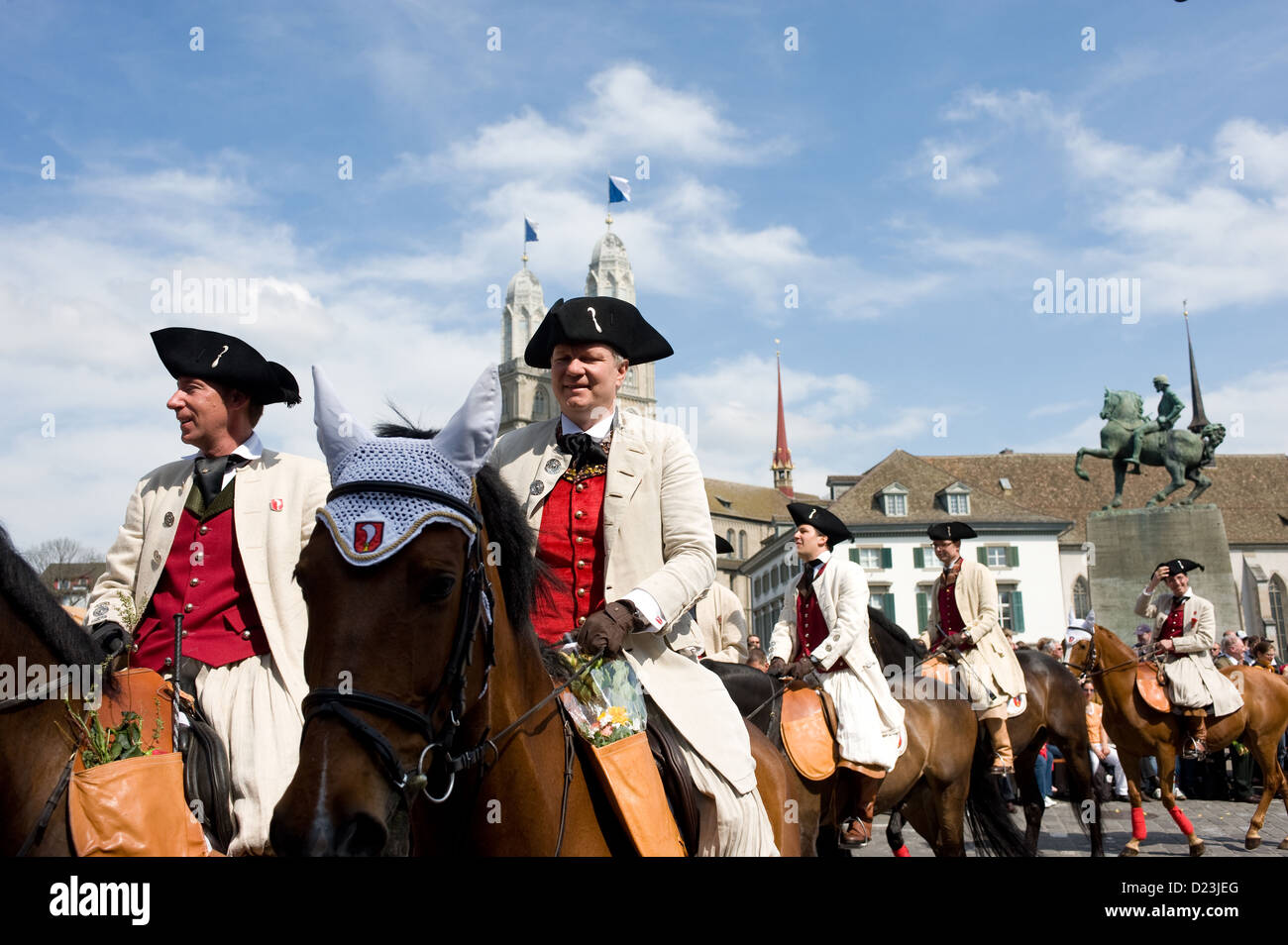Zurich, Switzerland, guild Riesbach, riders at Sechseläuten Stock Photo ...