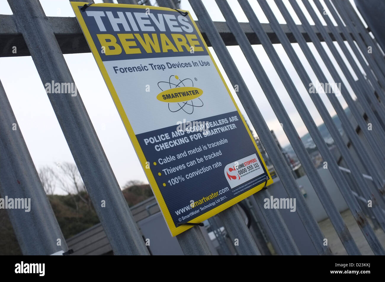 A sign warning scrap metal thieves of Smartwater 'forensic trap devices ...