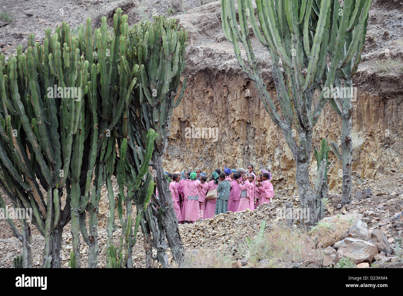 Zala Zembaba, Ethiopia, children standing in a group on a slope Stock ...