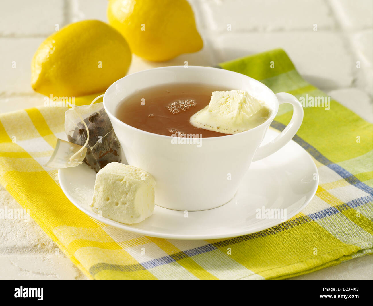 Hot tea with lemon marshmallow Stock Photo - Alamy