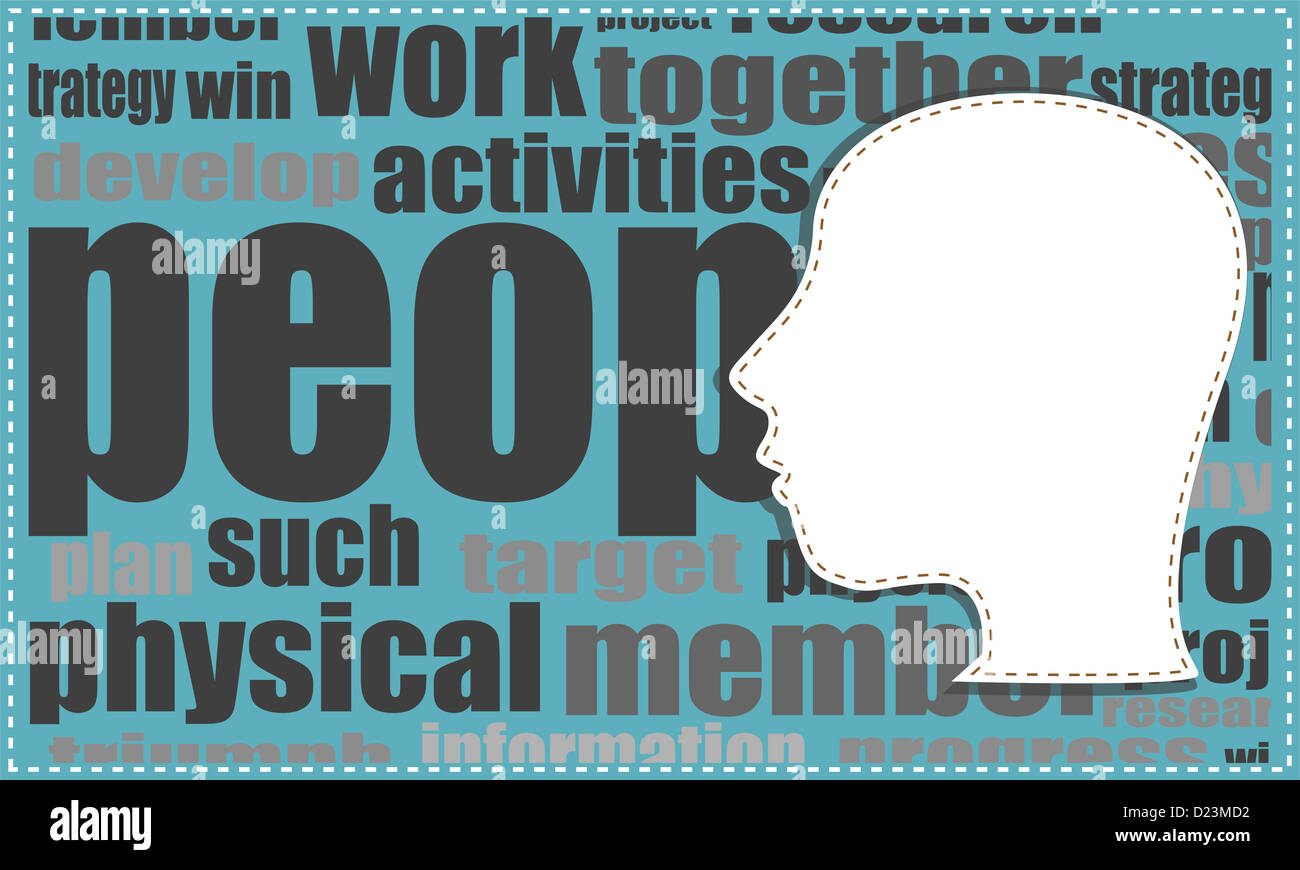 Head silhouette on word cloud. business concept Stock Photo - Alamy