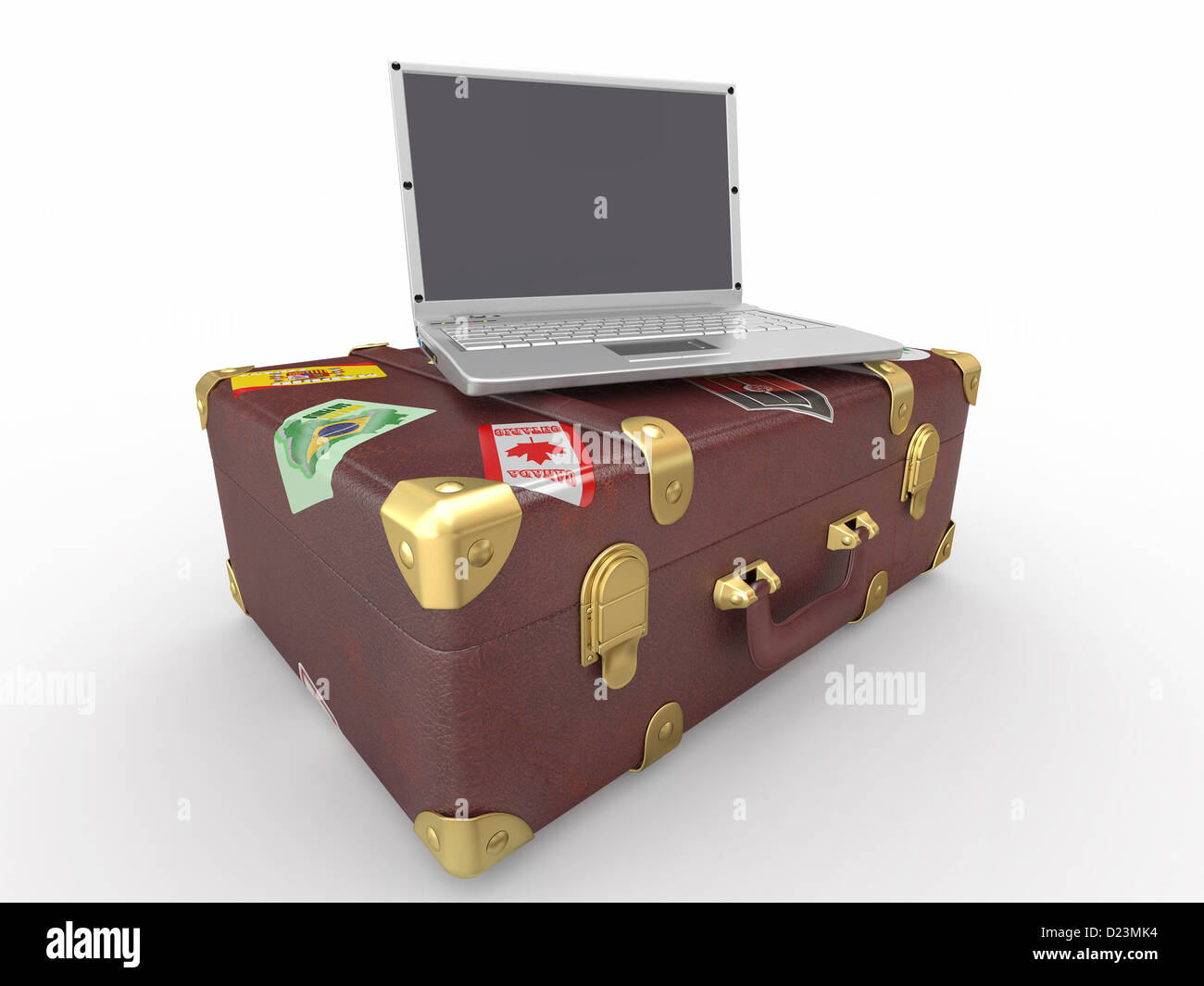 Laptop and suitcase on white isolated background. 3d Stock Photo - Alamy