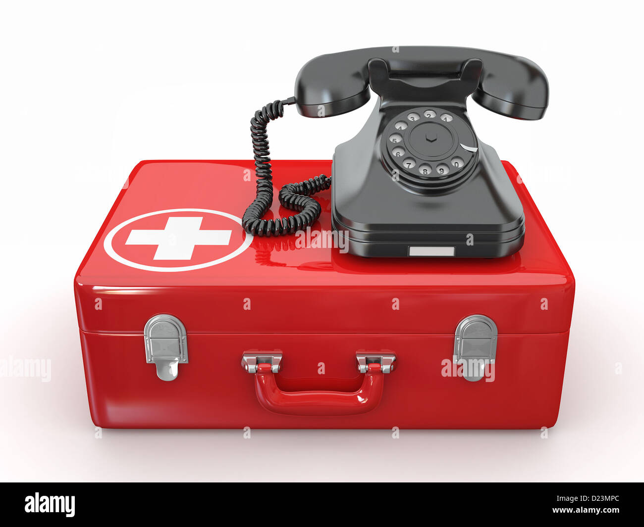 Helpline.Services. Phone on medical kit. 3d Stock Photo - Alamy