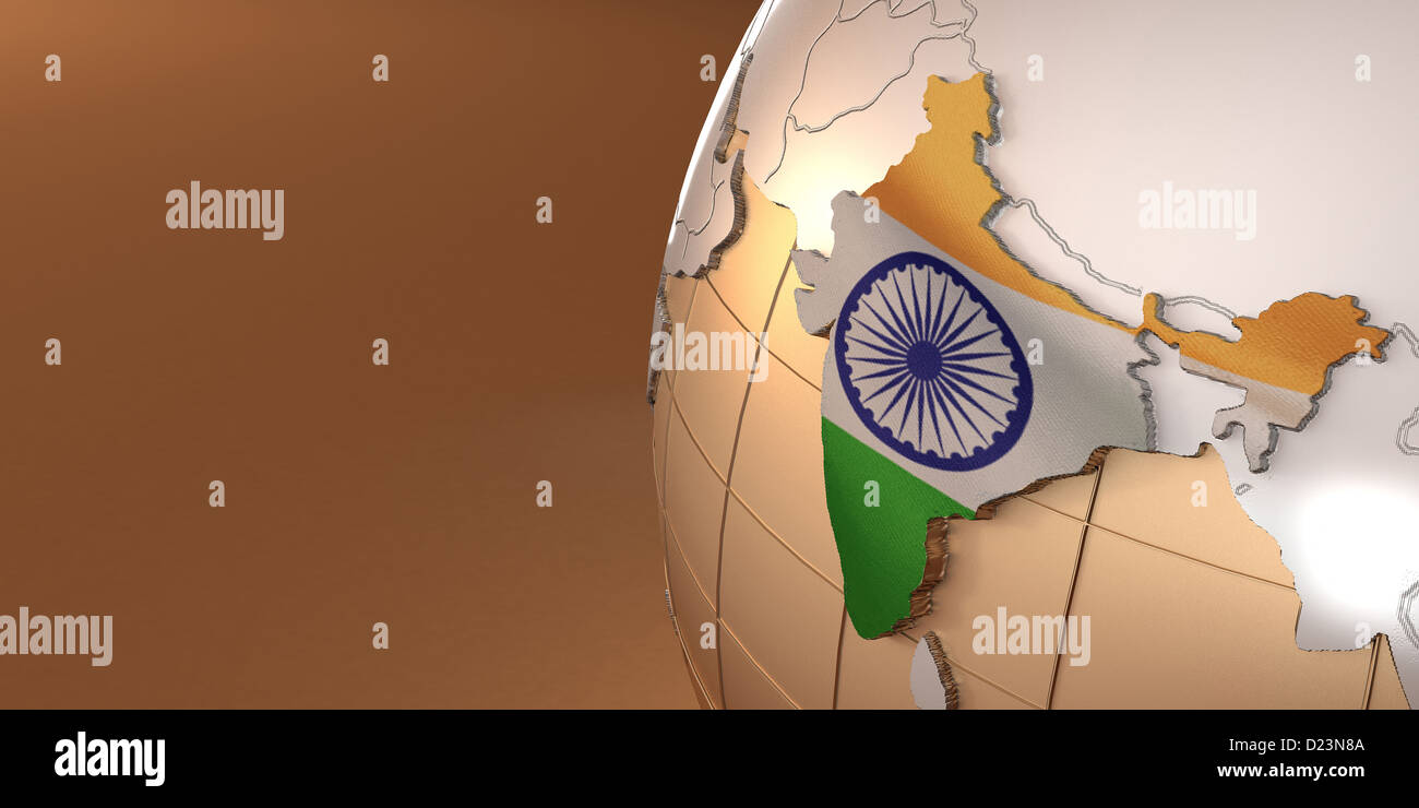 Map of the India on Earth in the national colors. 3d Stock Photo - Alamy