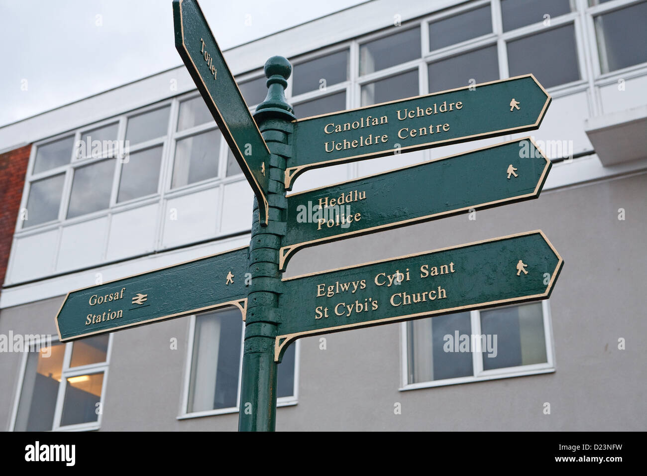 A green information sign in Holyhead Wales Stock Photo - Alamy