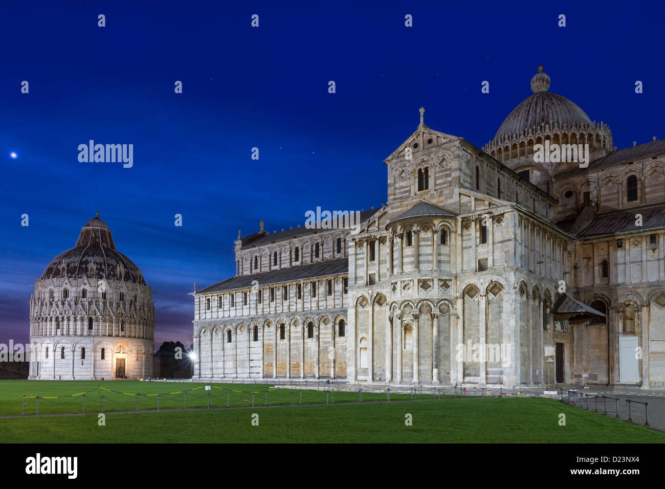 Baptistery and dome of Pisa after sunset, Tuscany, Italy Stock Photo ...