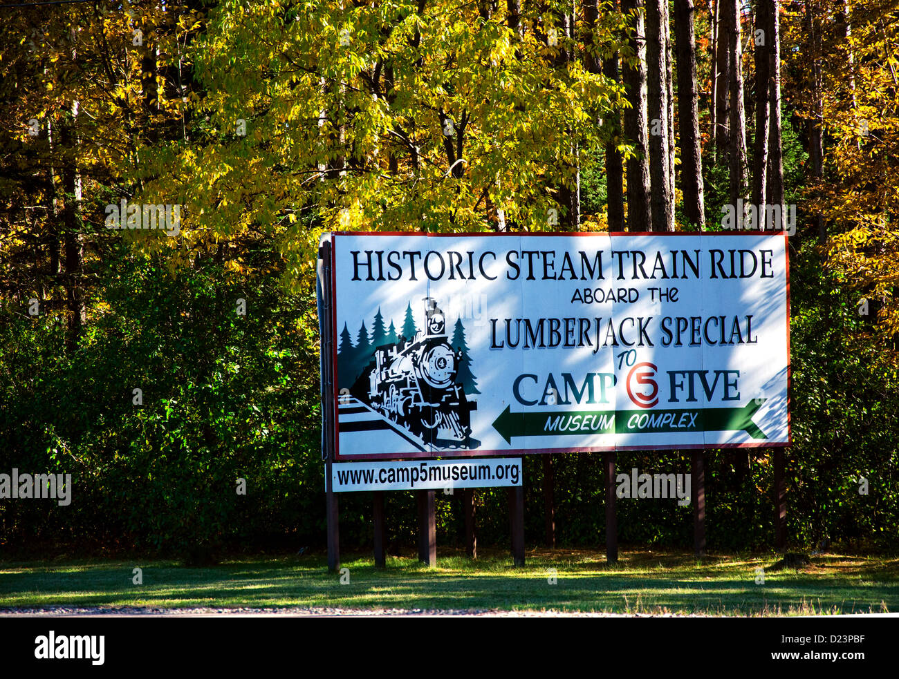 Sign for the Lumberjack Steam Train in Laona, Wisconsin, a vintage ...