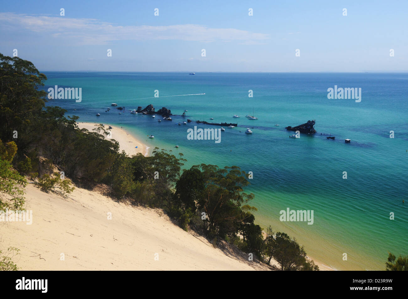 View over Tangalooma Wrecks and Moreton Bay, Moreton Island National ...