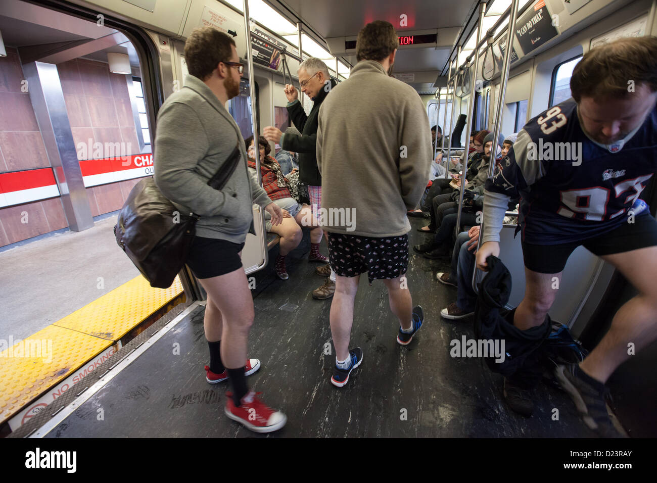 Boston, USA. 13th January 2013. Boston's sixth annual No Pants Subway ...