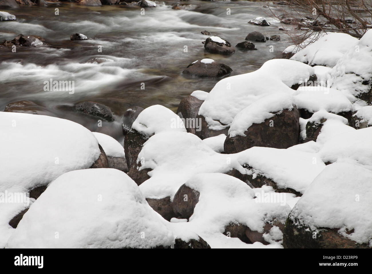 Merced river in Yosemite, California in snow Stock Photo - Alamy