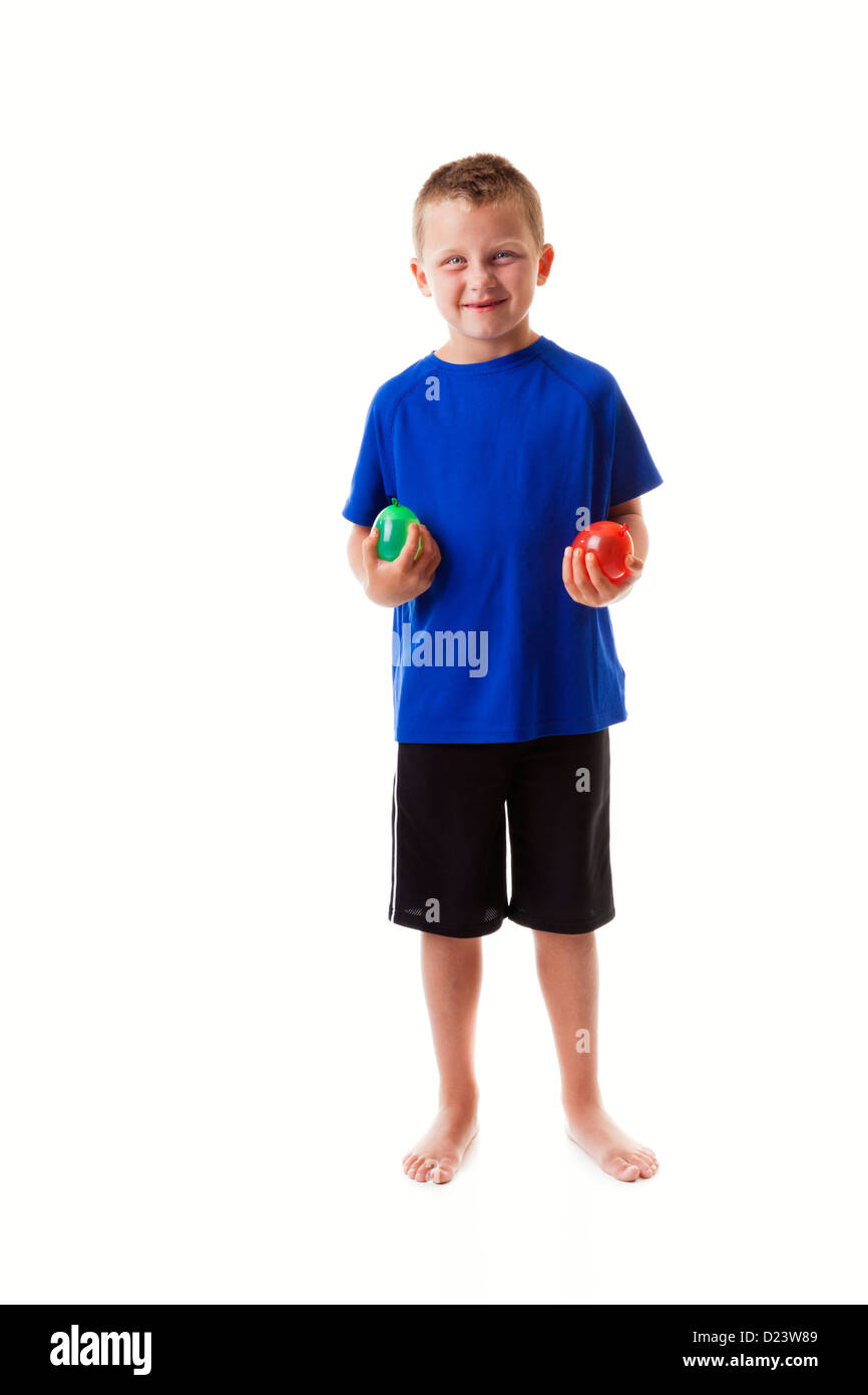 Boy with water balloons Stock Photo - Alamy