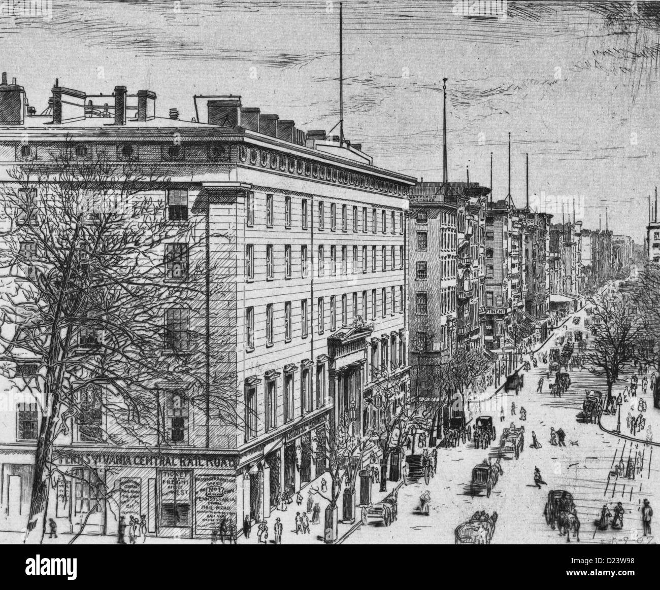 Astor House Broadway, 1867 Etching shows the Astor House, a hotel in a ...