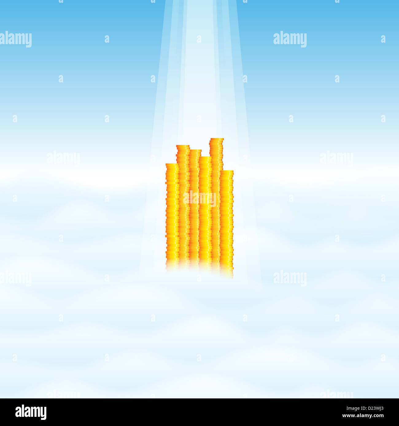 Vector illustration of heaps of gold coins towering through the highest ...