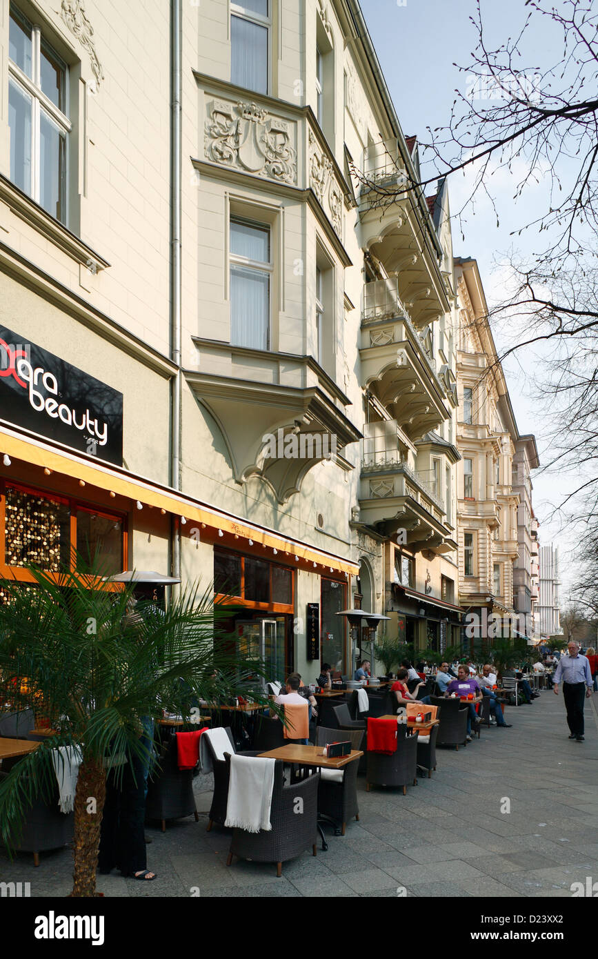 Berlin, Germany, old buildings and street cafes to the Maassenstrasse ...