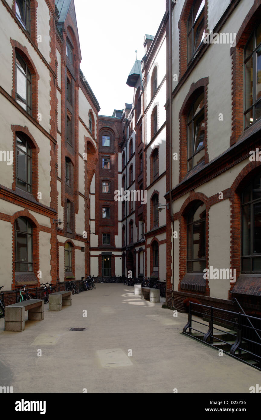 Hamburg, Germany, a courtyard in the warehouse district in Hamburg ...