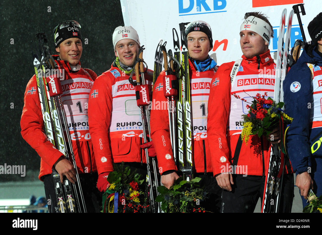 Norwegian biathletes Lars Helge Birkeland (l-r), Tarjei Boe, Henrik L ...