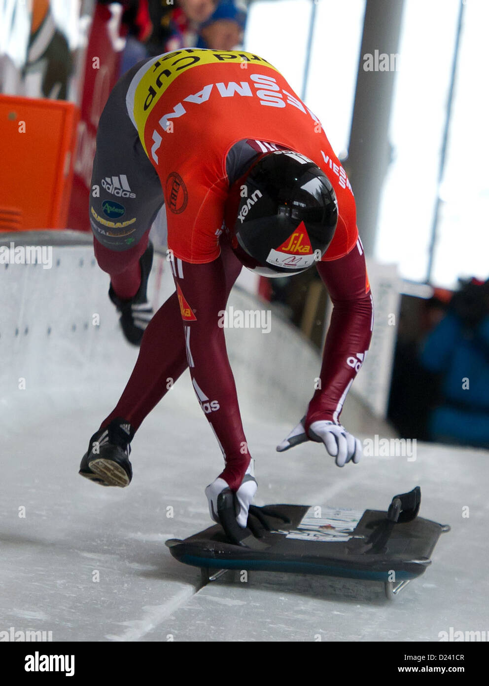 Latvian skeleton pilot Martins Dukurs in action during the Skeleton ...