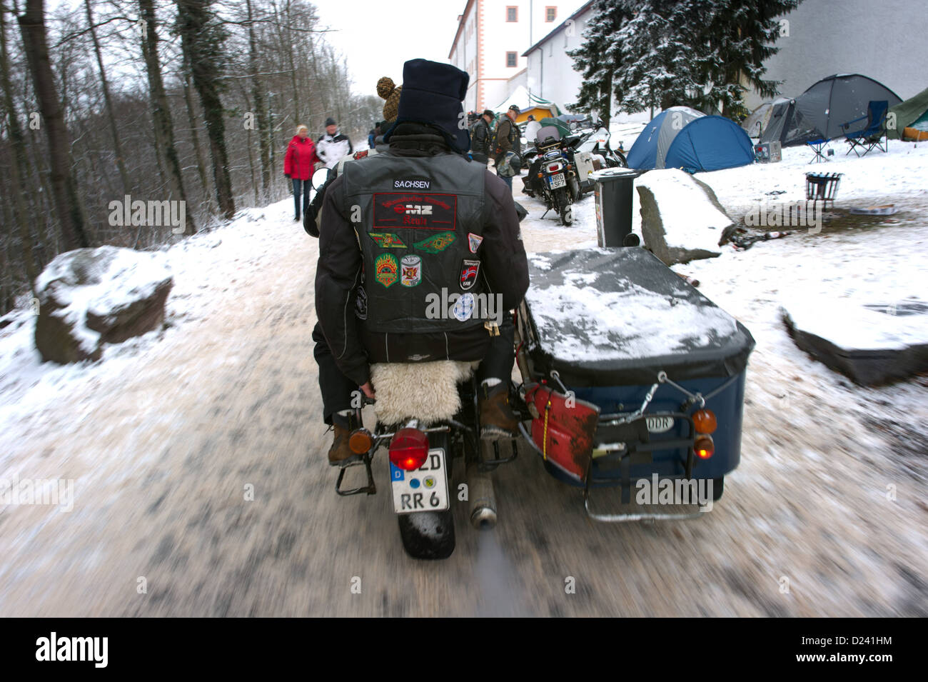 Bikers meet in front of the Augustusburg Castle in Augustusburg ...