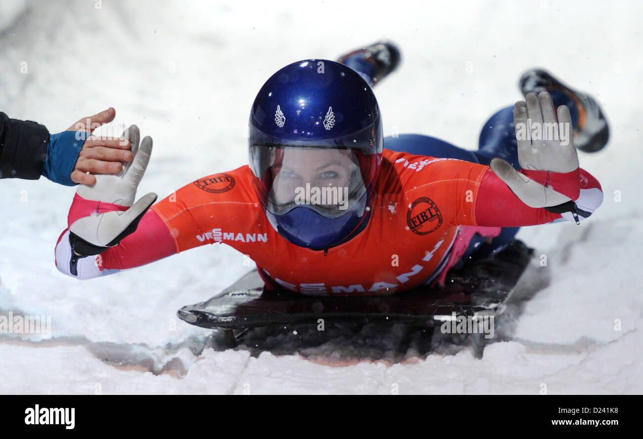 US skeleton pilot Noelle Pikus-Pace in action during the Skeleton World ...