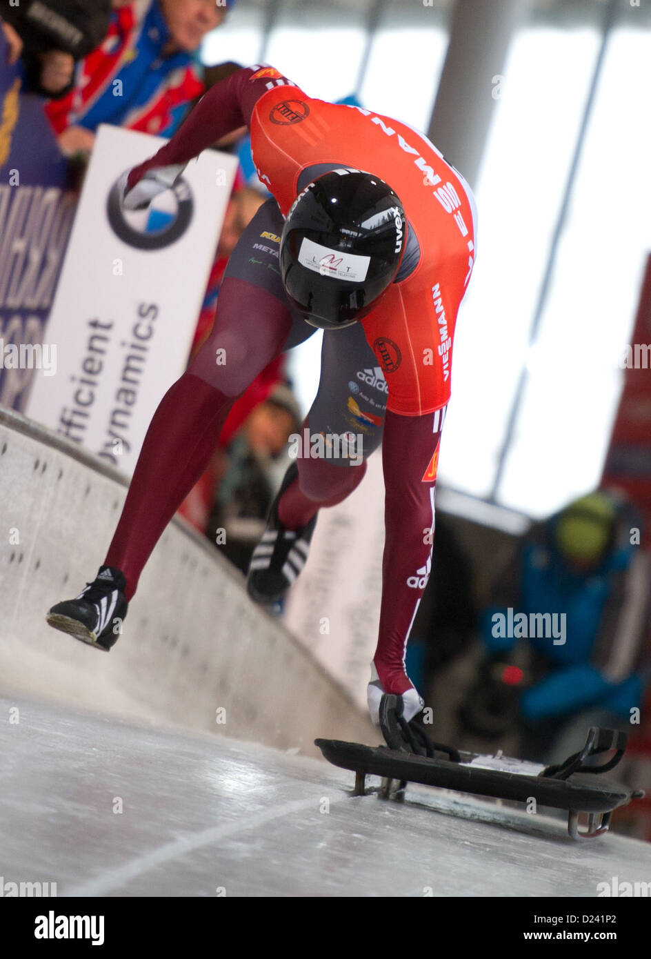 Latvian skeleton pilot Tomass Dukurs in action during the Skeleton ...