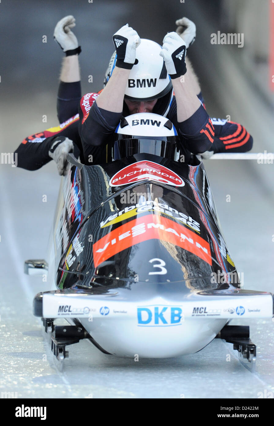 German bobsled racers Manuel Machata (FRONT), Alex Mann, Jannis Baecker ...