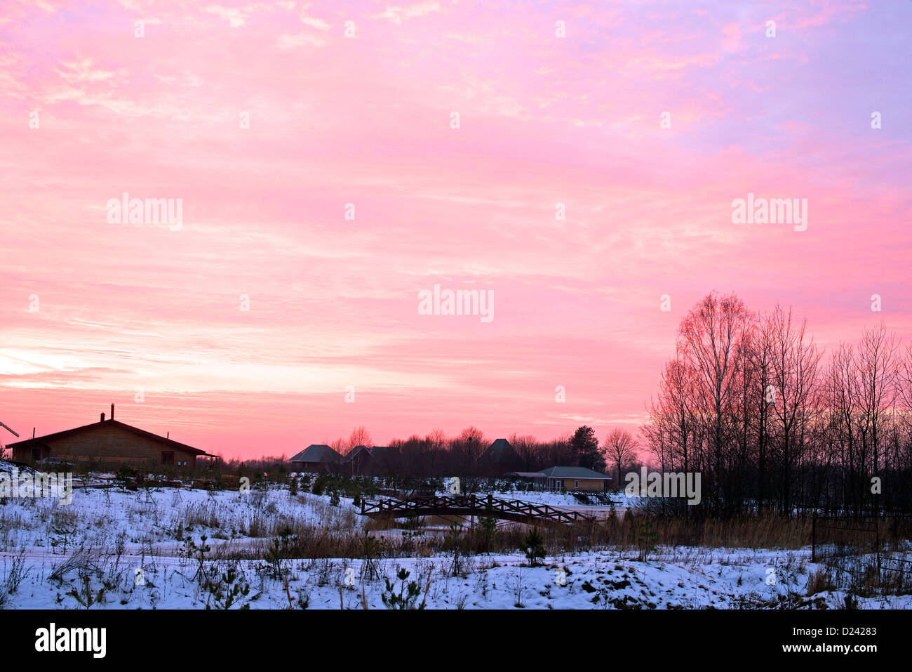 Snow Dusk Scene, Winter Sunset Landscape Stock Photo - Alamy