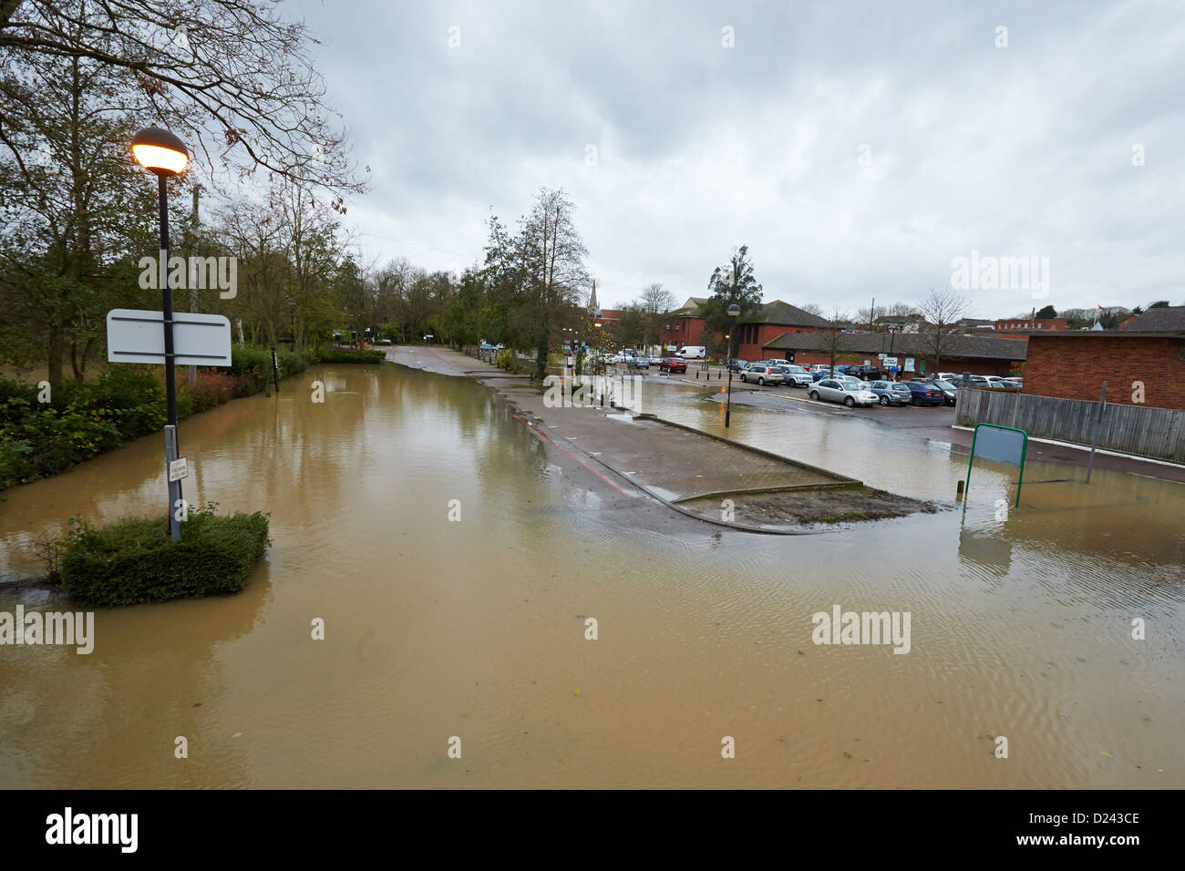 Flooded car park in Buckingham, Buckinghamshire Stock Photo - Alamy