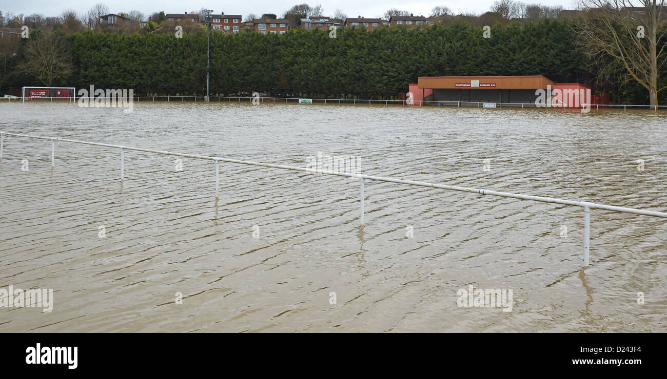 Flooded football pitch at Buckingham Athletic Football Club in ...