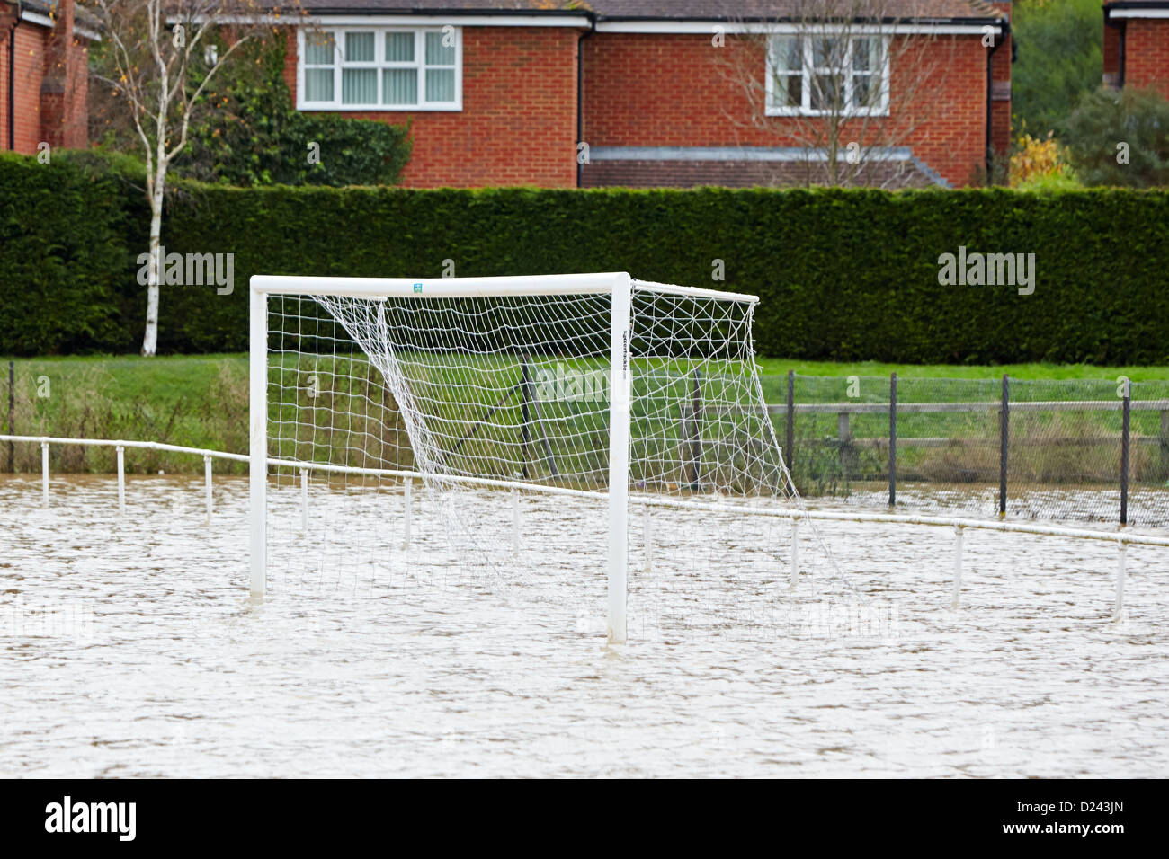 Flooded football pitch at Buckingham Athletic Football Club in ...