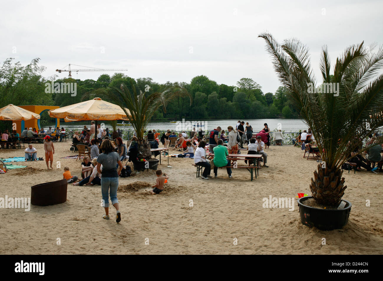 Berlin, Germany, visitors at the outdoor pool at the Weissensee Stock ...