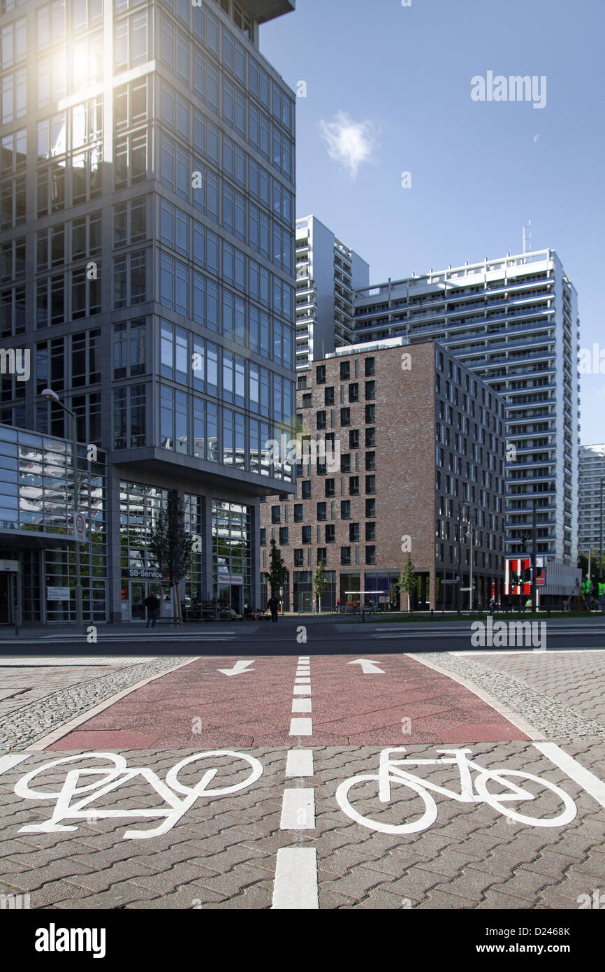 Germany, Berlin, Bicycle lane and road marking on pavement Stock Photo ...