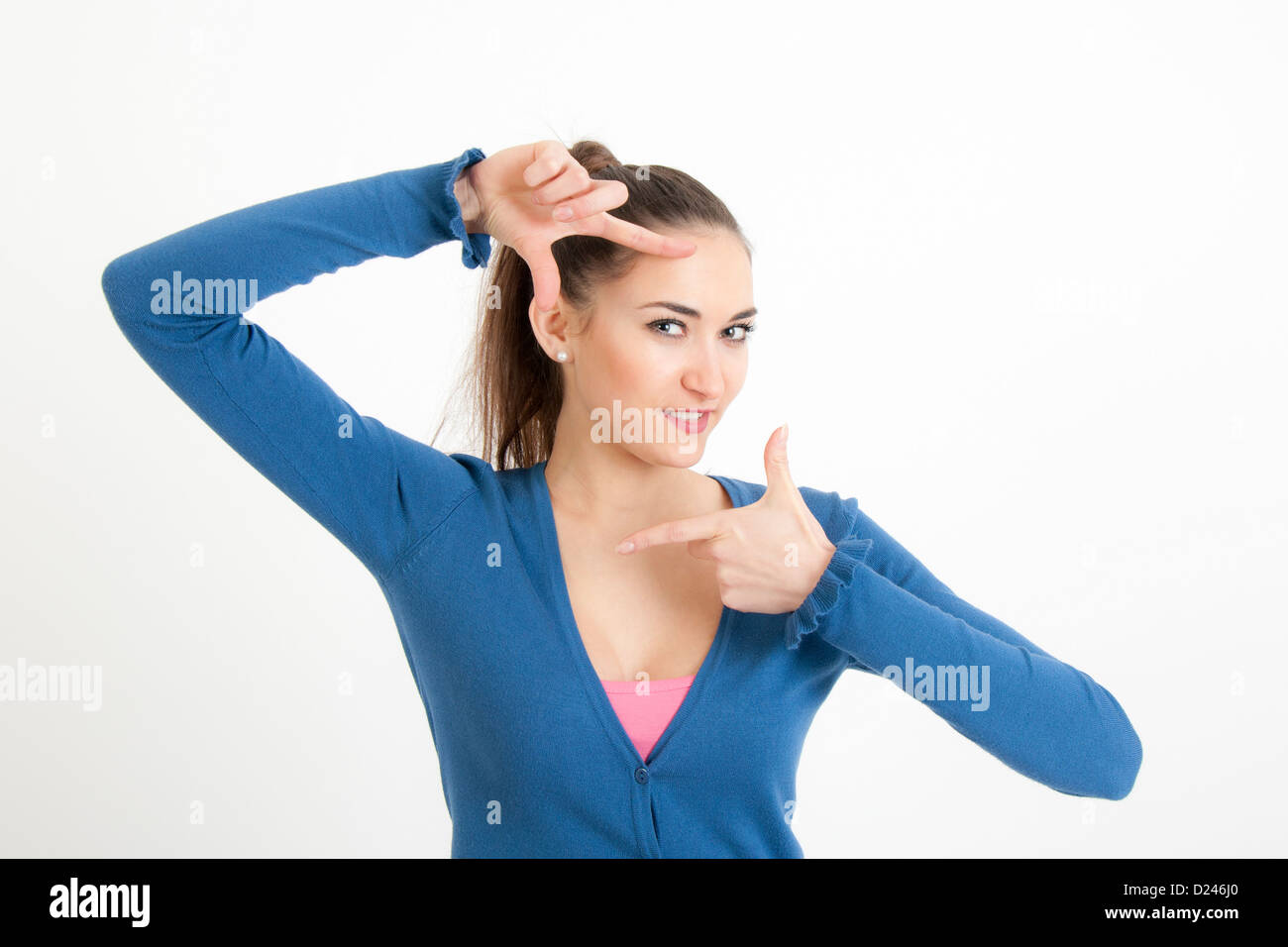 Young woman gesturing with hands Stock Photo - Alamy
